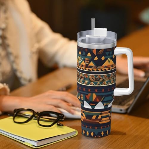 HULIBIN African Ethnic Pattern Print Double Deck Stainless Steel Travel Coffee Cup With Lid 40 Oz Ice Bully Cup