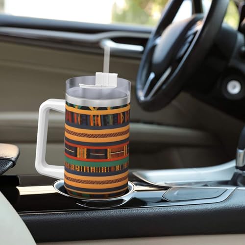 HULIBIN african weaving Print Double Deck Stainless Steel Travel Coffee Cup With Lid 40 Oz Ice Bully Cup