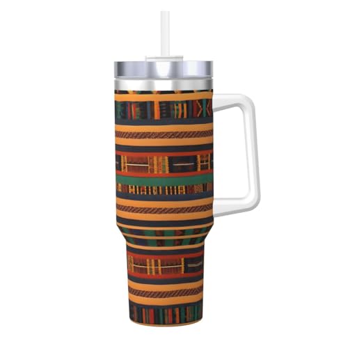 HULIBIN african weaving Print Double Deck Stainless Steel Travel Coffee Cup With Lid 40 Oz Ice Bully Cup