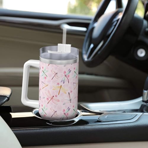 HULIBIN Hand painted dragonfly Print Double Deck Stainless Steel Travel Coffee Cup With Lid 40 Oz Ice Bully Cup