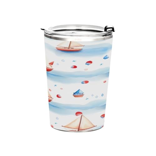 Wassud Boat Pattern 20 oz Tumbler with Lid and Straw Stainless Steel Double Wall Vacuum Tumblers Insulated Travel Coffee Mug for Cold and Hot Drinks