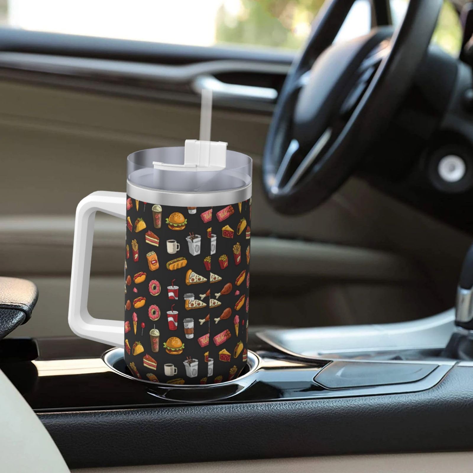HULIBIN Chicken leg burger drink Print Double Deck Stainless Steel Travel Coffee Cup With Lid 40 Oz Ice Bully Cup