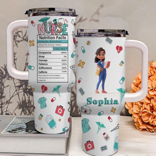 Personalized Nurse Tumbler 40oz -nurse medical anthropologist-Custom Name Insulated Travel Mug with Handle & Straw, Gift for Nurses, Medical Workers, Appreciation, Mother's Day 9w5DPN