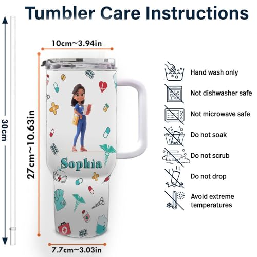 Personalized Nurse Tumbler 40oz -nurse medical anthropologist-Custom Name Insulated Travel Mug with Handle & Straw, Gift for Nurses, Medical Workers, Appreciation, Mother's Day 9w5DPN