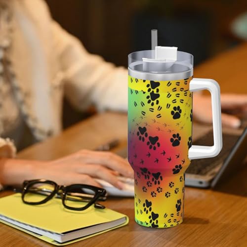 HULIBIN Paw Prints Pattern Print Double Deck Stainless Steel Travel Coffee Cup With Lid 40 Oz Ice Bully Cup