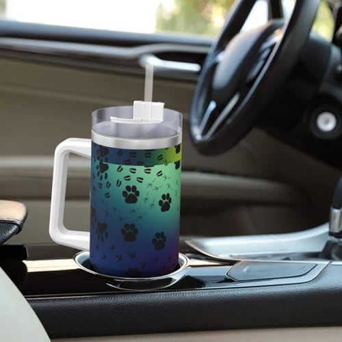 HULIBIN Paw Prints Pattern Print Double Deck Stainless Steel Travel Coffee Cup With Lid 40 Oz Ice Bully Cup