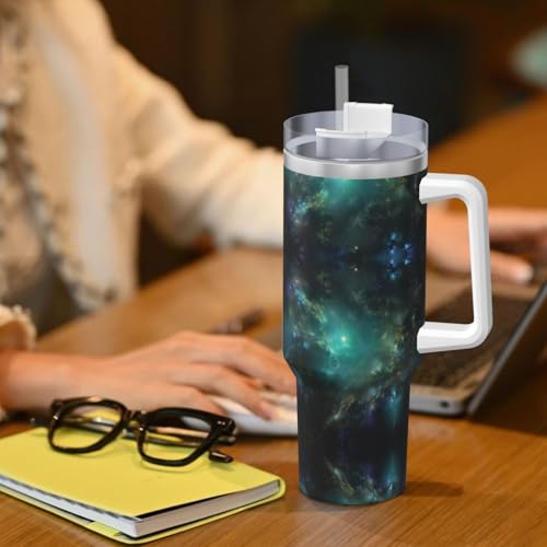 HULIBIN Galaxy Background Print Double Deck Stainless Steel Travel Coffee Cup With Lid 40 Oz Ice Bully Cup
