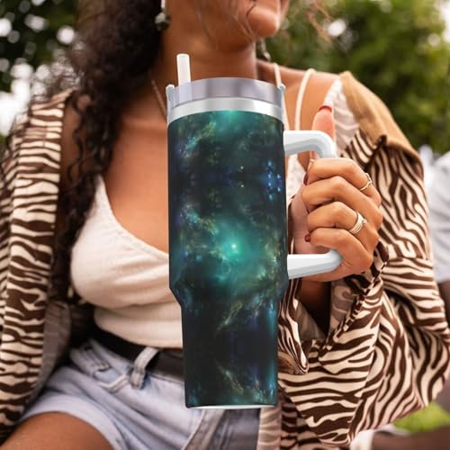 HULIBIN Galaxy Background Print Double Deck Stainless Steel Travel Coffee Cup With Lid 40 Oz Ice Bully Cup