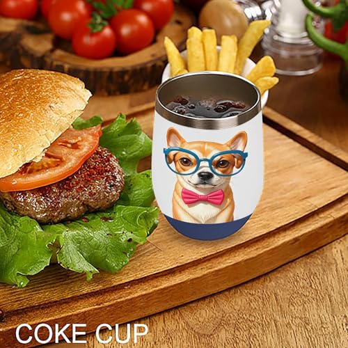 OPTKSNCU 304 Stainless Steel Insulated Cup with Lid, Pet Dog Soft Bow Tie, Oversized Glasses Print Durable, And Easy to Clean – Ideal for Home, Office, And Gift Giving