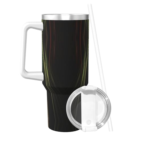 HULIBIN Colorful Lines Art Print Double Deck Stainless Steel Travel Coffee Cup With Lid 40 Oz Ice Bully Cup