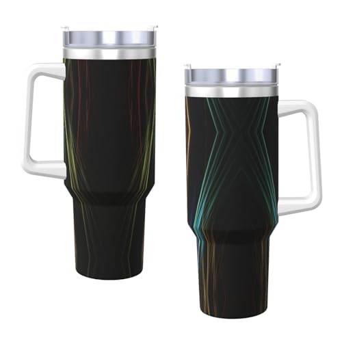 HULIBIN Colorful Lines Art Print Double Deck Stainless Steel Travel Coffee Cup With Lid 40 Oz Ice Bully Cup