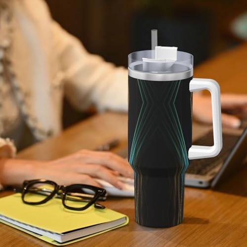 HULIBIN Colorful Lines Art Print Double Deck Stainless Steel Travel Coffee Cup With Lid 40 Oz Ice Bully Cup
