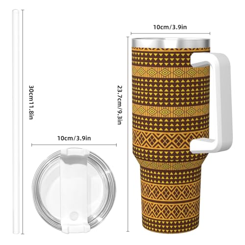 HULIBIN Yellow and Brown Triangles Print Double Deck Stainless Steel Travel Coffee Cup With Lid 40 Oz Ice Bully Cup