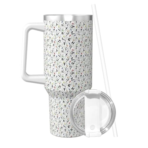 HULIBIN Stripe and Light Print Double Deck Stainless Steel Travel Coffee Cup With Lid 40 Oz Ice Bully Cup