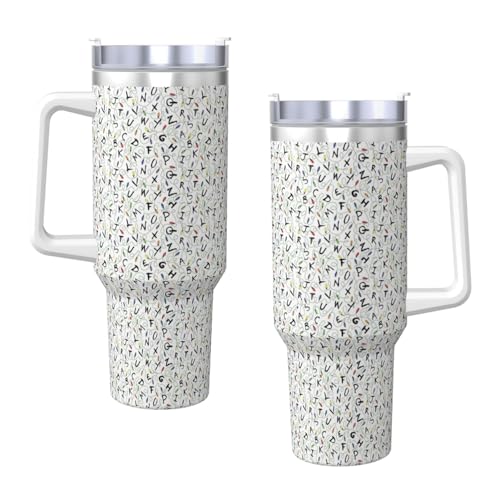 HULIBIN Stripe and Light Print Double Deck Stainless Steel Travel Coffee Cup With Lid 40 Oz Ice Bully Cup
