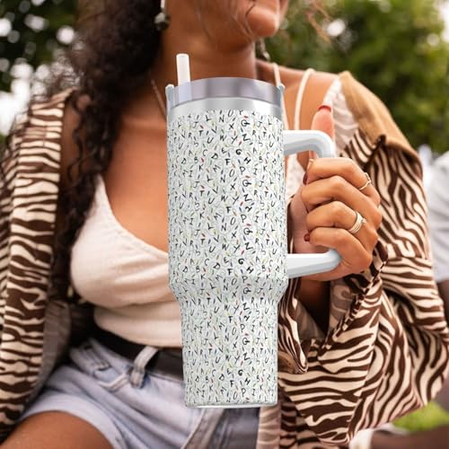 HULIBIN Stripe and Light Print Double Deck Stainless Steel Travel Coffee Cup With Lid 40 Oz Ice Bully Cup