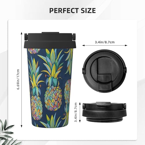 WANGXUEE Tropical Fruit Pineapple Print 500ml Stainless Steel Travel Tumbler Double Wall Vacuum Insulated Coffee Mug