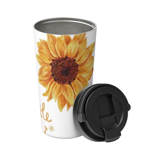 WANGXUEE Smile Face Sunflower Print 500ml Stainless Steel Travel Tumbler Double Wall Vacuum Insulated Coffee Mug