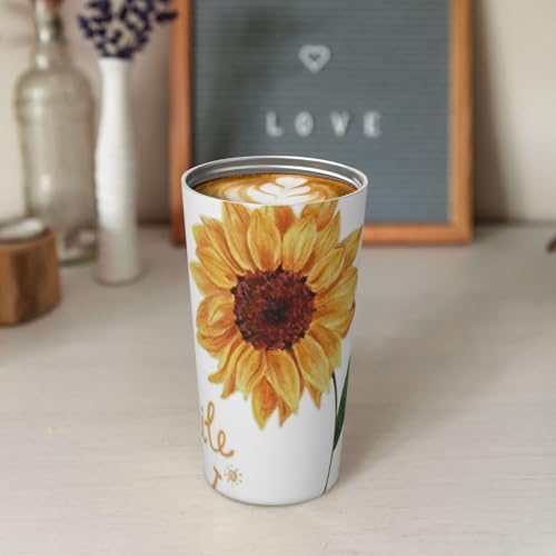 WANGXUEE Smile Face Sunflower Print 500ml Stainless Steel Travel Tumbler Double Wall Vacuum Insulated Coffee Mug