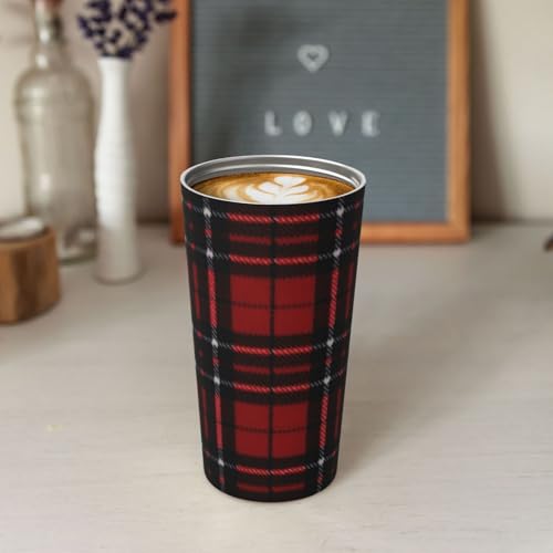 WANGXUEE Red and black plaid Print 500ml Stainless Steel Travel Tumbler Double Wall Vacuum Insulated Coffee Mug