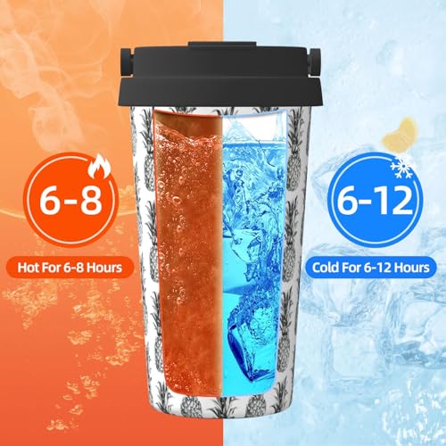 WANGXUEE Tropical Theme Pineapple Fruit Pattern Print 500ml Stainless Steel Travel Tumbler Double Wall Vacuum Insulated Coffee Mug