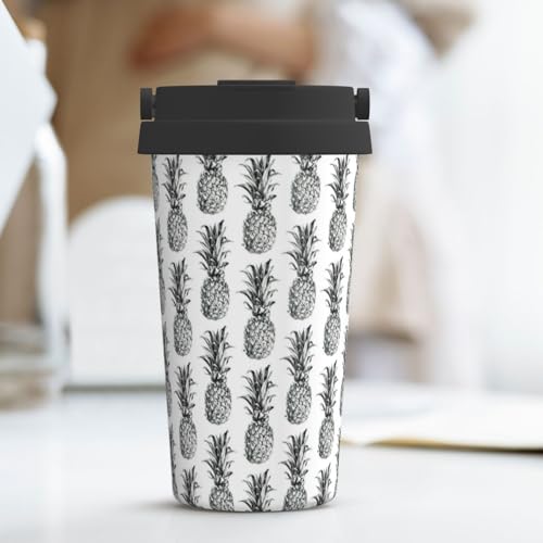 WANGXUEE Tropical Theme Pineapple Fruit Pattern Print 500ml Stainless Steel Travel Tumbler Double Wall Vacuum Insulated Coffee Mug