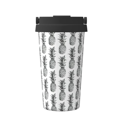WANGXUEE Tropical Theme Pineapple Fruit Pattern Print 500ml Stainless Steel Travel Tumbler Double Wall Vacuum Insulated Coffee Mug