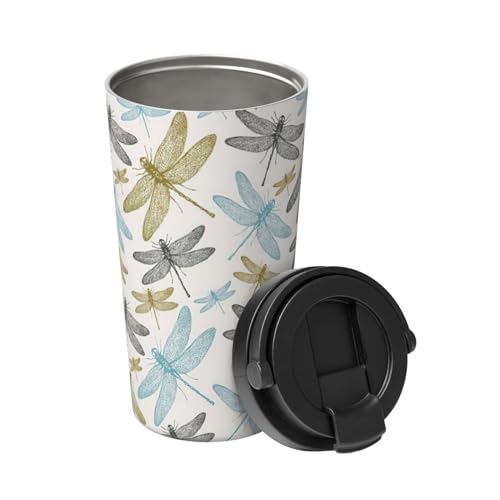 WANGXUEE simple dragonfly Print 500ml Stainless Steel Travel Tumbler Double Wall Vacuum Insulated Coffee Mug