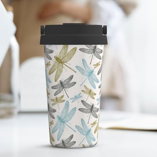WANGXUEE simple dragonfly Print 500ml Stainless Steel Travel Tumbler Double Wall Vacuum Insulated Coffee Mug