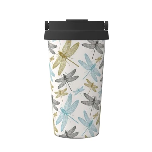 WANGXUEE simple dragonfly Print 500ml Stainless Steel Travel Tumbler Double Wall Vacuum Insulated Coffee Mug