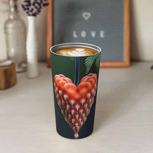 WANGXUEE Heart Shaped Flower Print 500ml Stainless Steel Travel Tumbler Double Wall Vacuum Insulated Coffee Mug