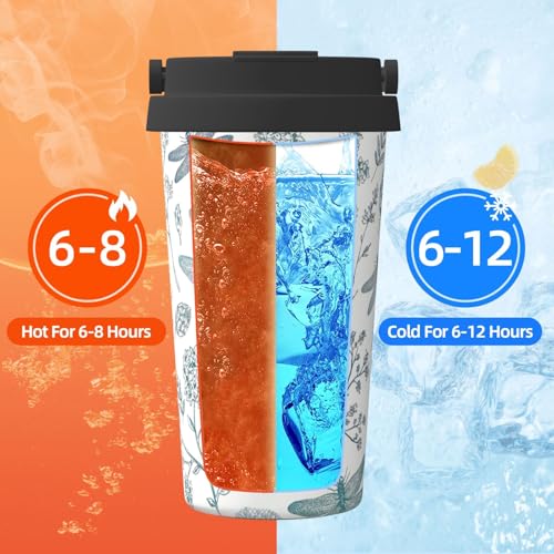 WANGXUEE Dragonfly Flower Print 500ml Stainless Steel Travel Tumbler Double Wall Vacuum Insulated Coffee Mug
