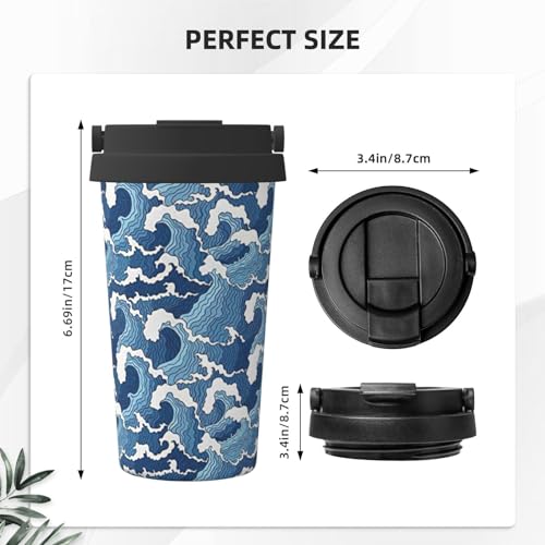 WANGXUEE Stormy Sea Print 500ml Stainless Steel Travel Tumbler Double Wall Vacuum Insulated Coffee Mug