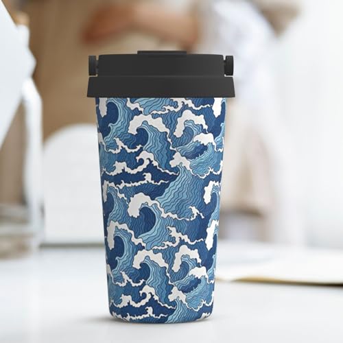 WANGXUEE Stormy Sea Print 500ml Stainless Steel Travel Tumbler Double Wall Vacuum Insulated Coffee Mug