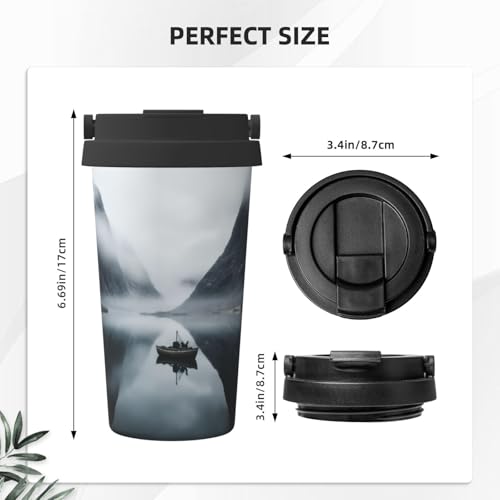 WANGXUEE Mountain Lake Boats Print 500ml Stainless Steel Travel Tumbler Double Wall Vacuum Insulated Coffee Mug