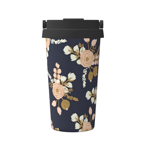 WANGXUEE Rose Floral Pattern Flower Drawn Print 500ml Stainless Steel Travel Tumbler Double Wall Vacuum Insulated Coffee Mug