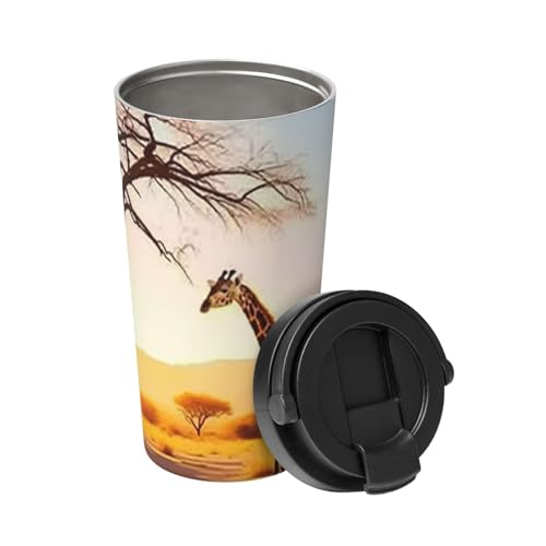 WANGXUEE Africa Giraffe Majestic Tree Print 500ml Stainless Steel Travel Tumbler Double Wall Vacuum Insulated Coffee Mug