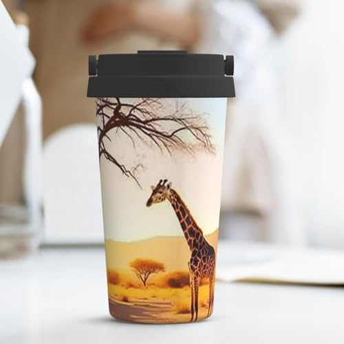 WANGXUEE Africa Giraffe Majestic Tree Print 500ml Stainless Steel Travel Tumbler Double Wall Vacuum Insulated Coffee Mug