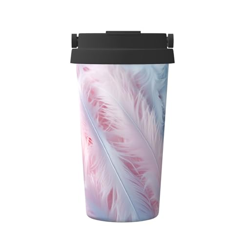 WANGXUEE Feather Print 500ml Stainless Steel Travel Tumbler Double Wall Vacuum Insulated Coffee Mug