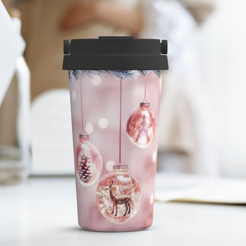 WANGXUEE Red Christmas Ball Print 500ml Stainless Steel Travel Tumbler Double Wall Vacuum Insulated Coffee Mug