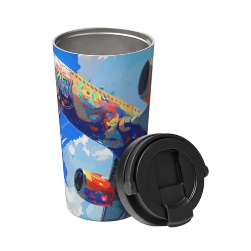 WANGXUEE Airplane Art Print 500ml Stainless Steel Travel Tumbler Double Wall Vacuum Insulated Coffee Mug