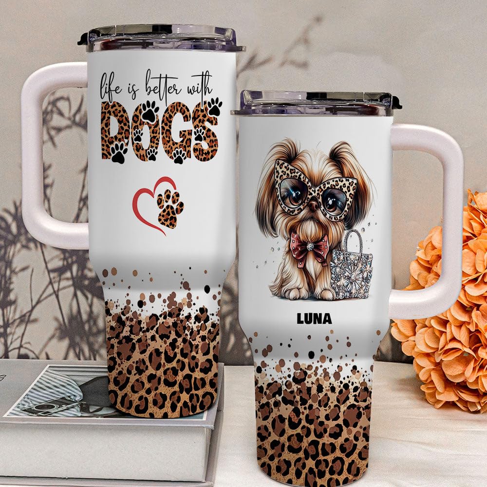 Personalized Dog Tumber with Lhasa Apso Dog’s Name – Custom Cup for Dog Moms, Ideal Gift for Mother's Day, Birthdays & Christmas, Ceramic Tumber, 40oz h0wntz