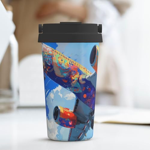 WANGXUEE Airplane Art Print 500ml Stainless Steel Travel Tumbler Double Wall Vacuum Insulated Coffee Mug