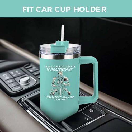 40 ounce insulated cup with handle, double-layer vacuum stainless steel material, equipped with straw, can keep warm or maintain cold drinks Hand Painted Alphabet Samurai Lake Green