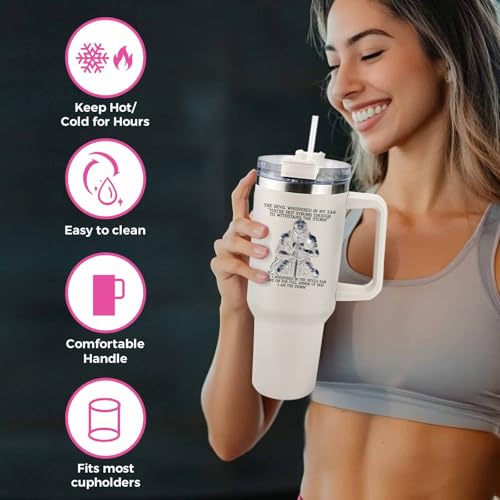 40 ounce insulated cup with handle, double-layer vacuum stainless steel material, equipped with straw, can keep warm or maintain cold drinks Hand Painted Alphabet Samurai Lake Green