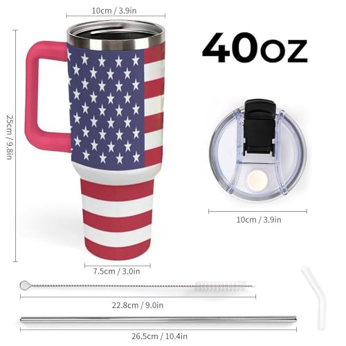 U.S.A Tribal Kanaka Maoli Flag 40oz Water Bottle Double Wall Insulated Tumbler with Handle Leakproof Travel Mug Light Rose Red-style