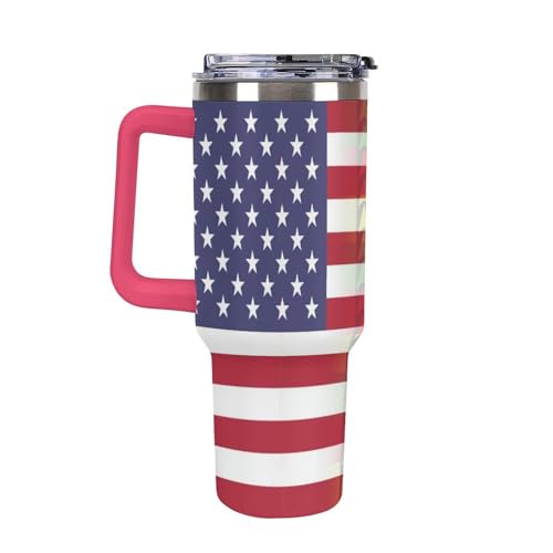 U.S.A Tribal Kanaka Maoli Flag 40oz Water Bottle Double Wall Insulated Tumbler with Handle Leakproof Travel Mug Light Rose Red-style