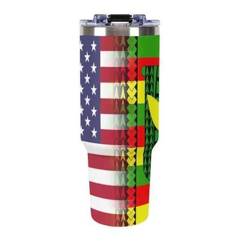 U.S.A Tribal Kanaka Maoli Flag 40oz Water Bottle Double Wall Insulated Tumbler with Handle Leakproof Travel Mug Light Rose Red-style