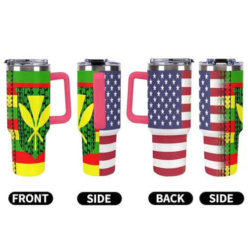 U.S.A Tribal Kanaka Maoli Flag 40oz Water Bottle Double Wall Insulated Tumbler with Handle Leakproof Travel Mug Light Rose Red-style