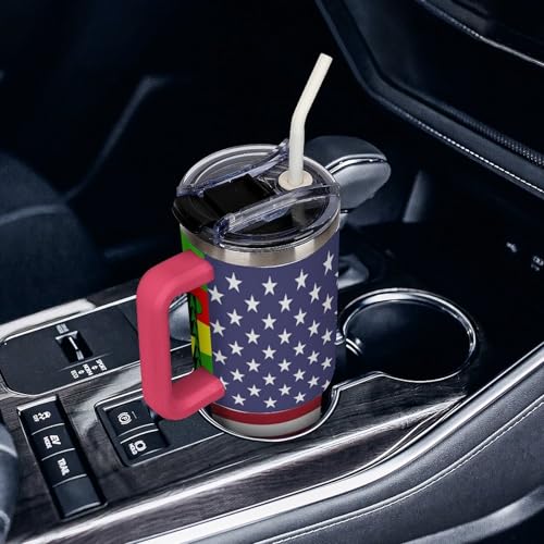 U.S.A Tribal Kanaka Maoli Flag 40oz Water Bottle Double Wall Insulated Tumbler with Handle Leakproof Travel Mug Light Rose Red-style